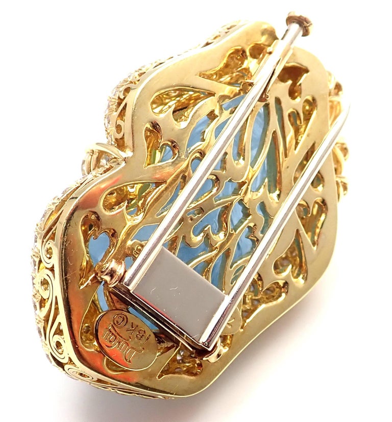 Henry Dunay Diamond Large Carved Aquamarine Yellow Gold Pin Brooch at ...