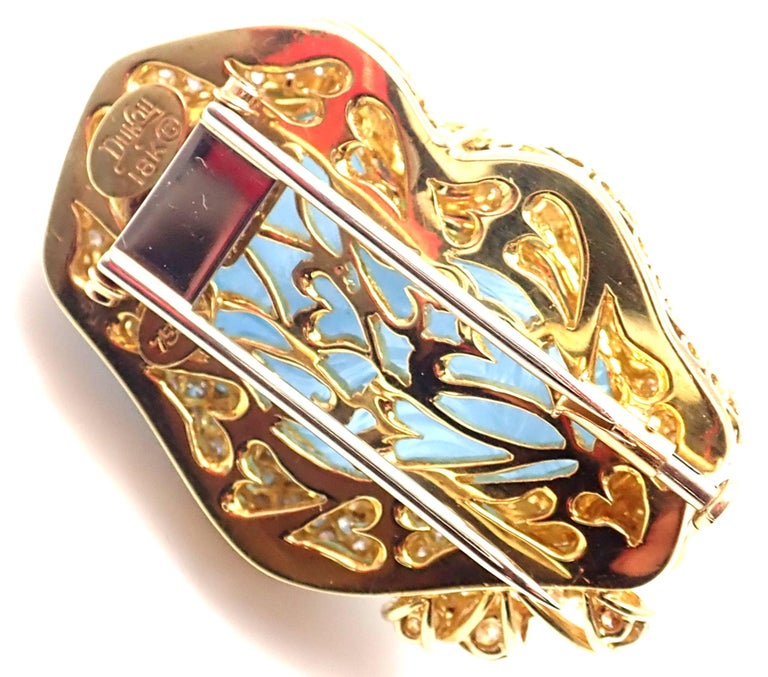 Henry Dunay Diamond Large Carved Aquamarine Yellow Gold Pin Brooch at ...