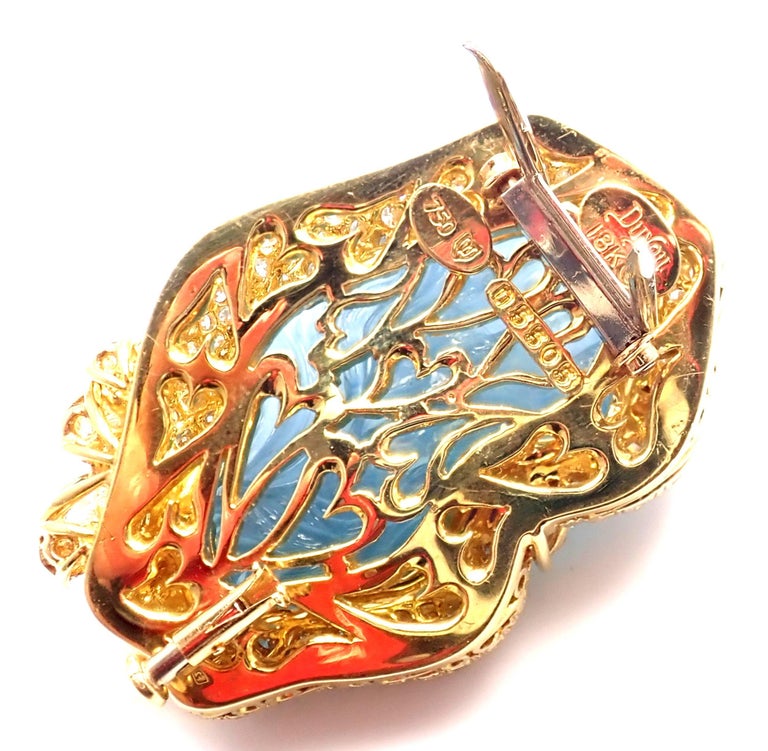 Henry Dunay Diamond Large Carved Aquamarine Yellow Gold Pin Brooch at ...