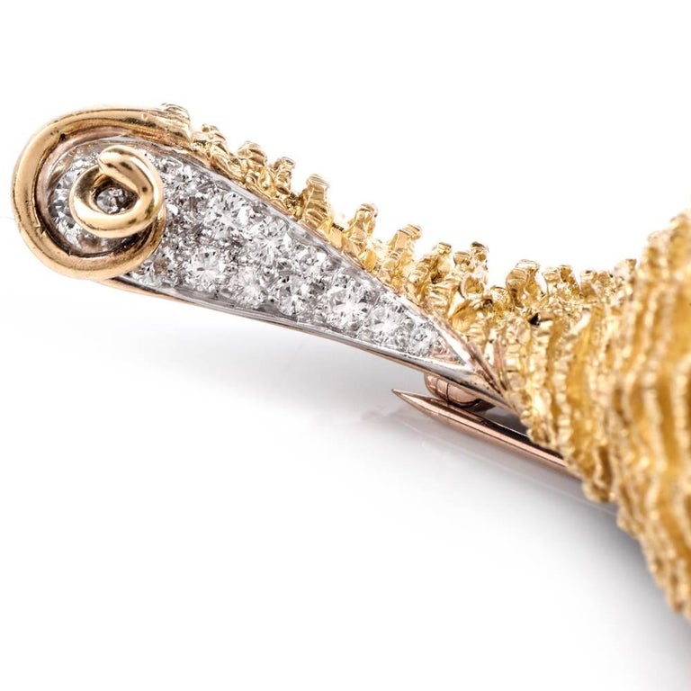 Henry Dunay Estate Yellow Gold Diamond Conch Shell Pin Brooch at 1stDibs