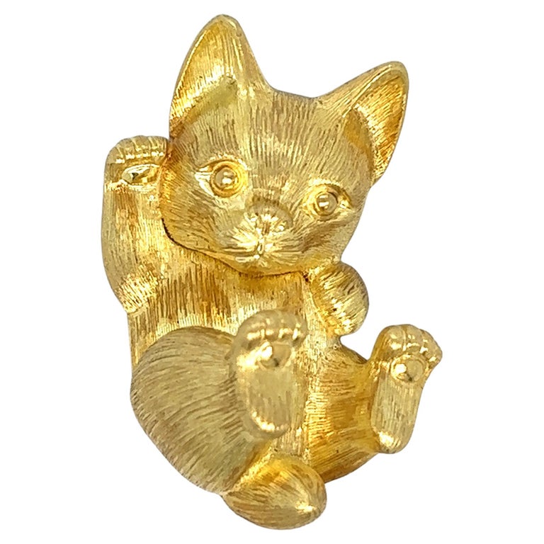 Henry Dunay Gold Kitty Cat Brooch For Sale at 1stDibs