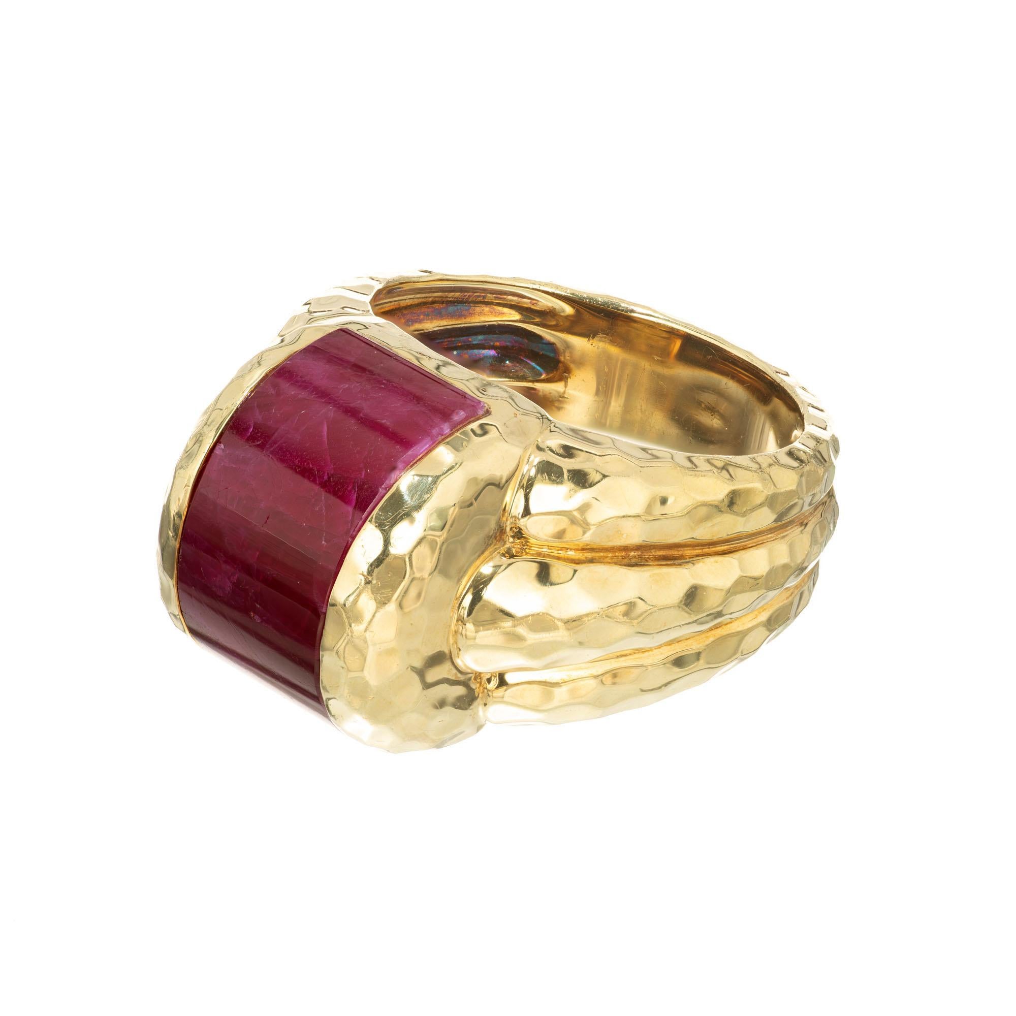 Henry Dunay Hammered Crescent Ruby Gold Cocktail Ring at 1stDibs