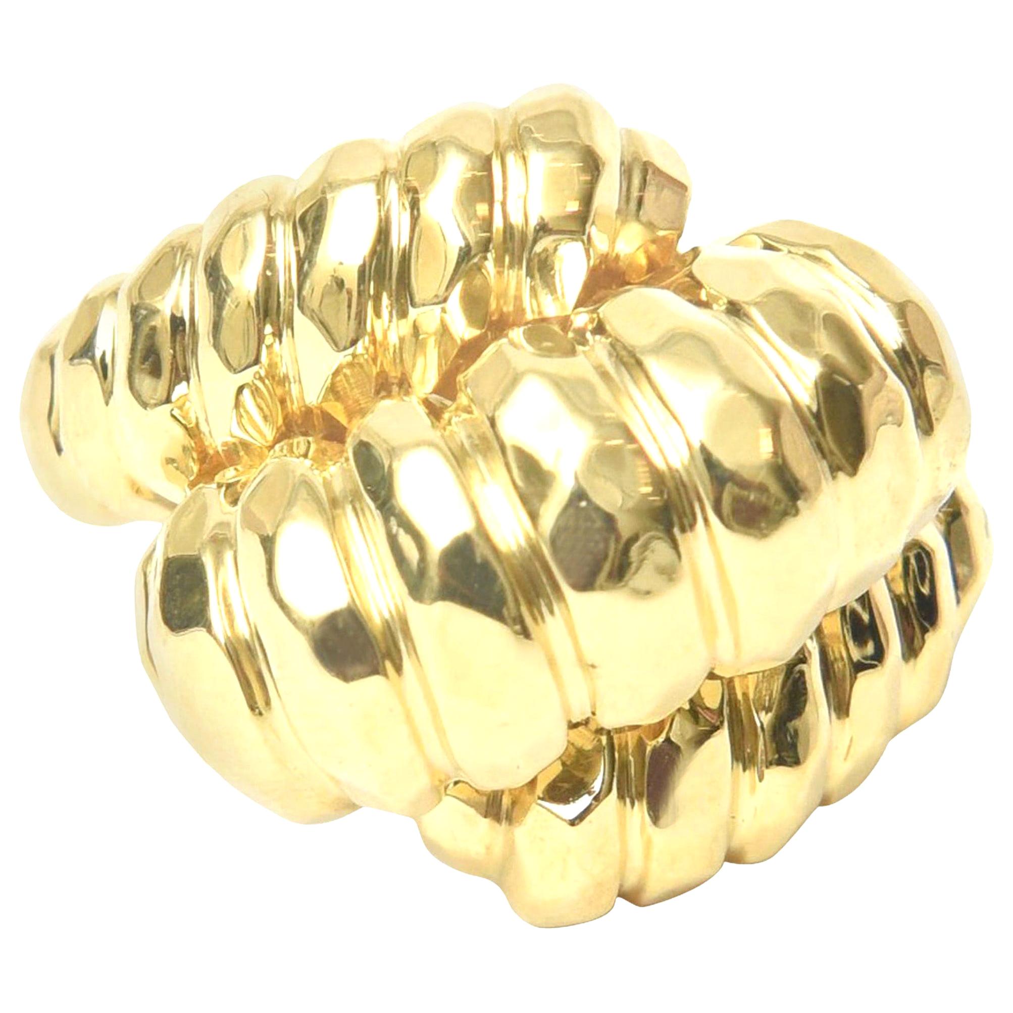 Henry Dunay 18 Karat Yellow Gold Wide Square Faceted Finish Band Ring ...