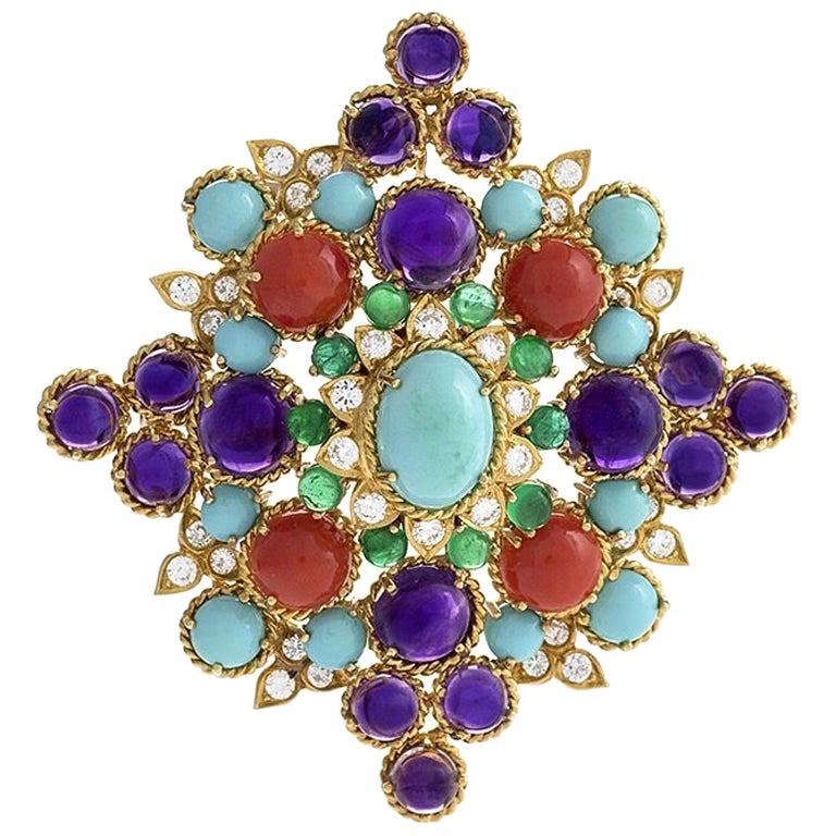 Italian Gemstone Brooch For Sale at 1stDibs