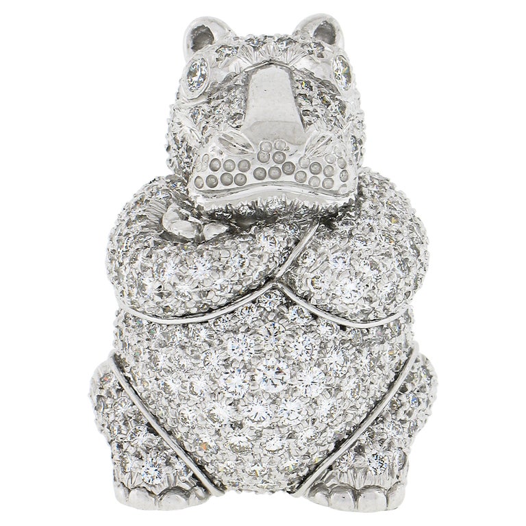 Henry Dunay Platinum 2ctw Pave Diamond Hippopotamus w/ Crossed Arms Pin ...