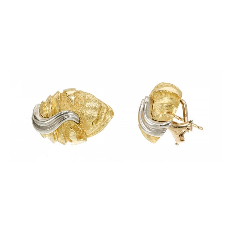 Henry Dunay Platinum Yellow Gold Swirl Earrings For Sale at 1stDibs