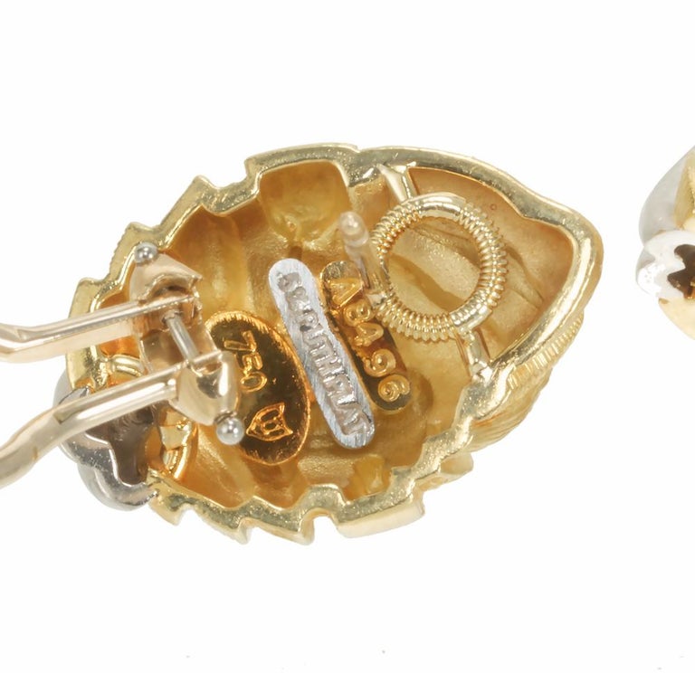 Henry Dunay Platinum Yellow Gold Swirl Earrings For Sale at 1stDibs