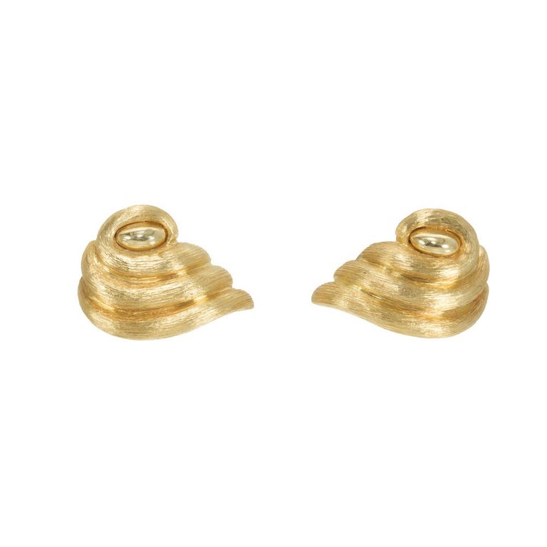 Henry Dunay Textured Clip Post 18k Yellow Gold Earrings For Sale at 1stDibs