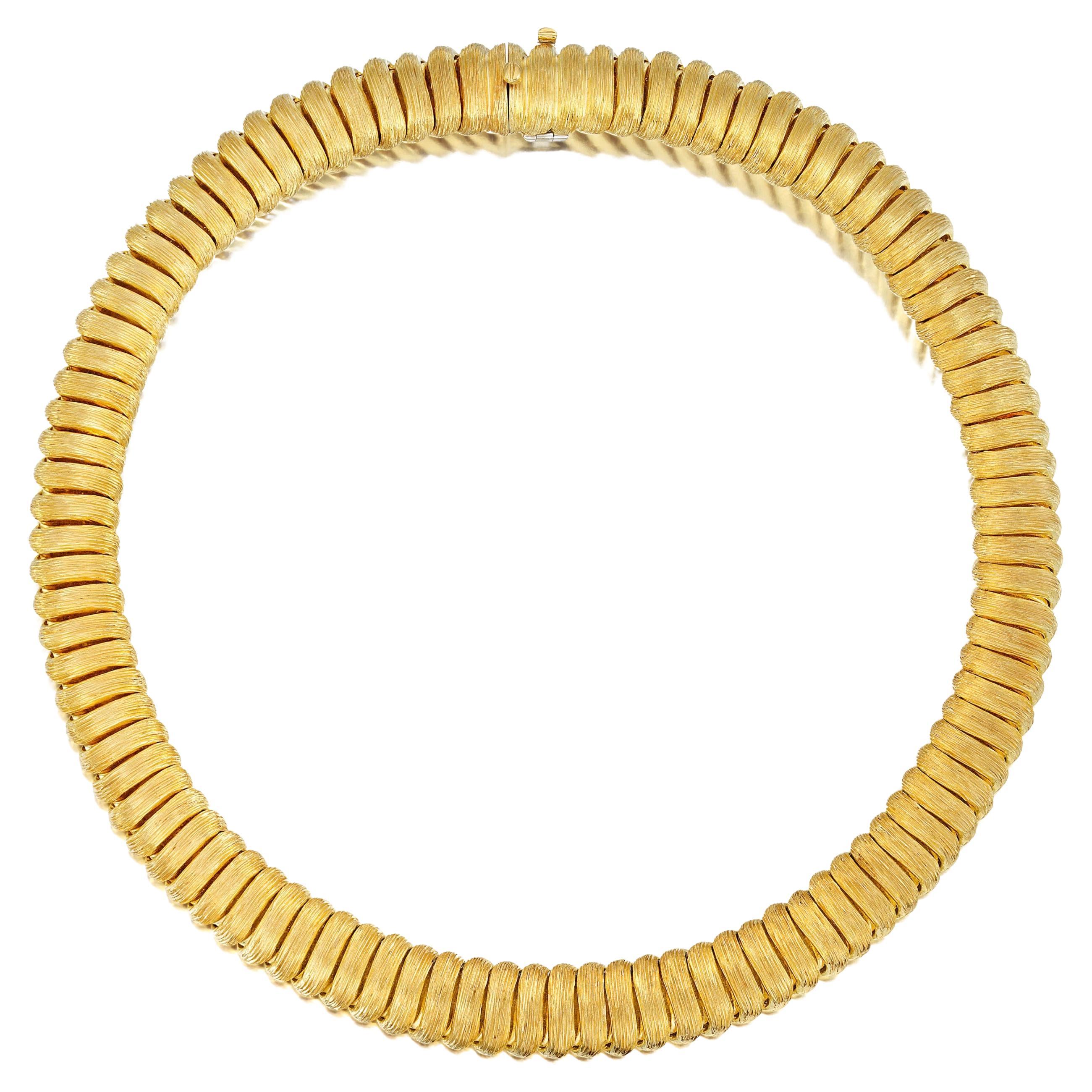 Handmade Textured and Polished Gold Necklace 1970s at 1stDibs