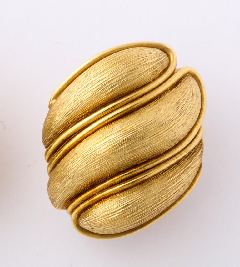 Henry Dunay Yellow Gold Florentine Finish Ear Clips For Sale at 1stDibs
