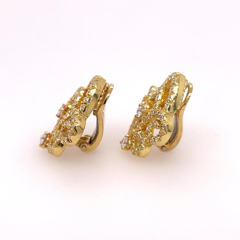 Henry Dunay Yellow Gold Ornate Diamond Earrings For Sale at 1stDibs