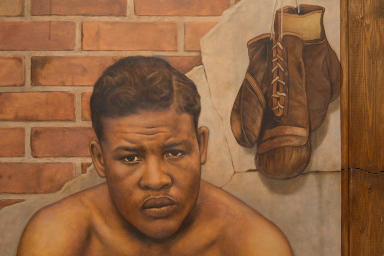 Henry Heading - "Joe Louis" Oil on Board with Mixed Media, Iconic ...