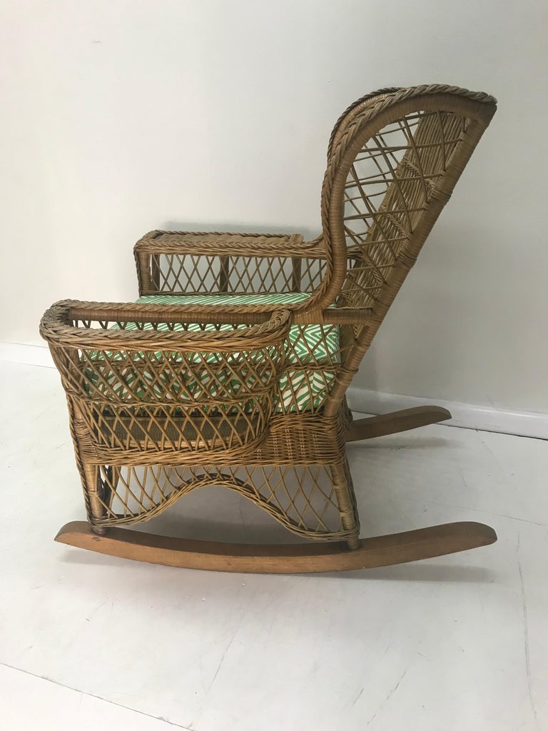 Henry Link Rattan Rocker Chair Magazine with China Seas Cushion at 1stDibs
