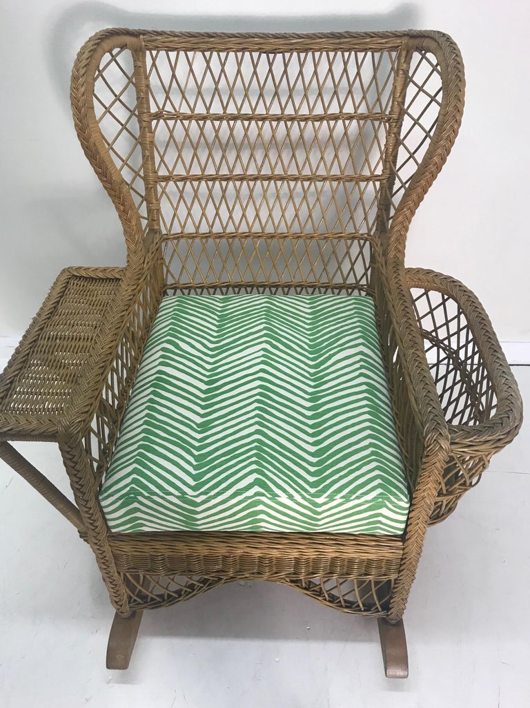 Henry Link Rattan Rocker Chair Magazine with China Seas Cushion at 1stDibs