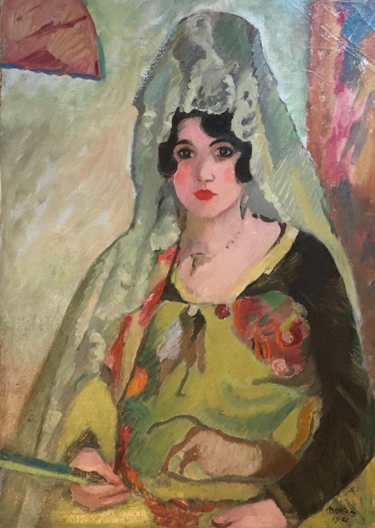 Henry Meylan - Young Spaniard with mantilla and fan For Sale at 1stDibs