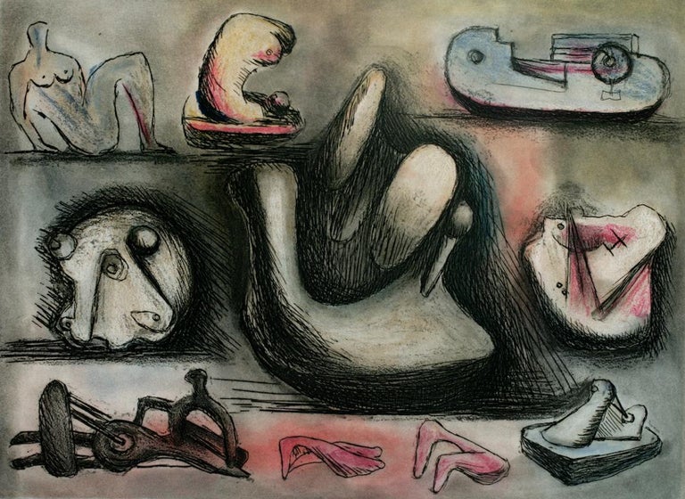 Henry Moore - Sculptural Ideas 6, Abstract Etching and Aquatint For ...