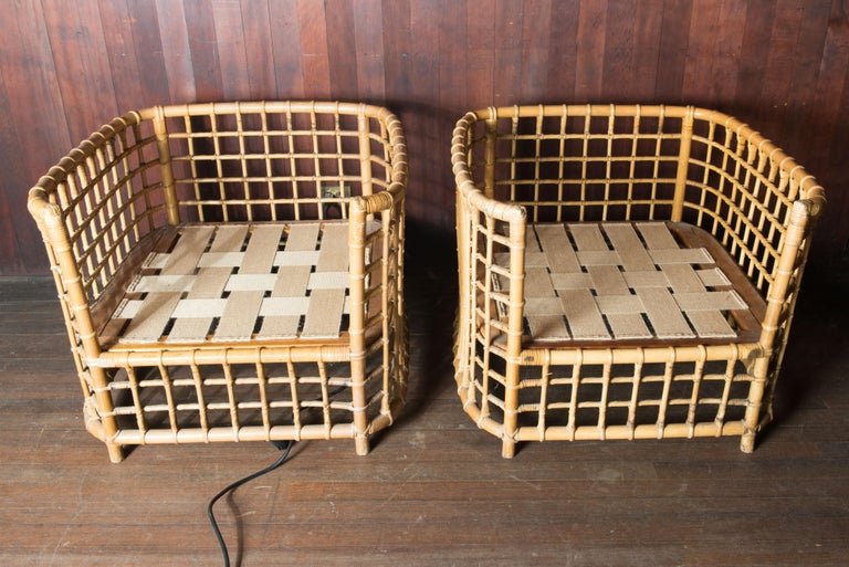 Henry Olko Pair of Mid-Century Modern Square Series Rattan Armchairs ...