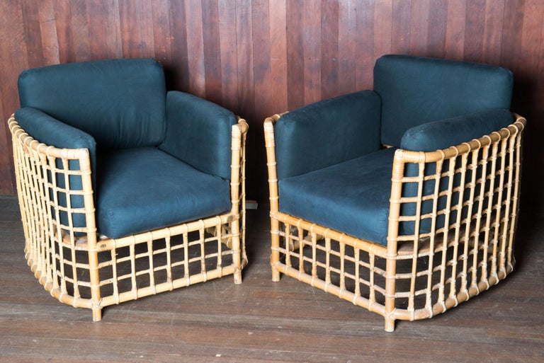 Henry Olko Pair of Mid-Century Modern Square Series Rattan Armchairs ...