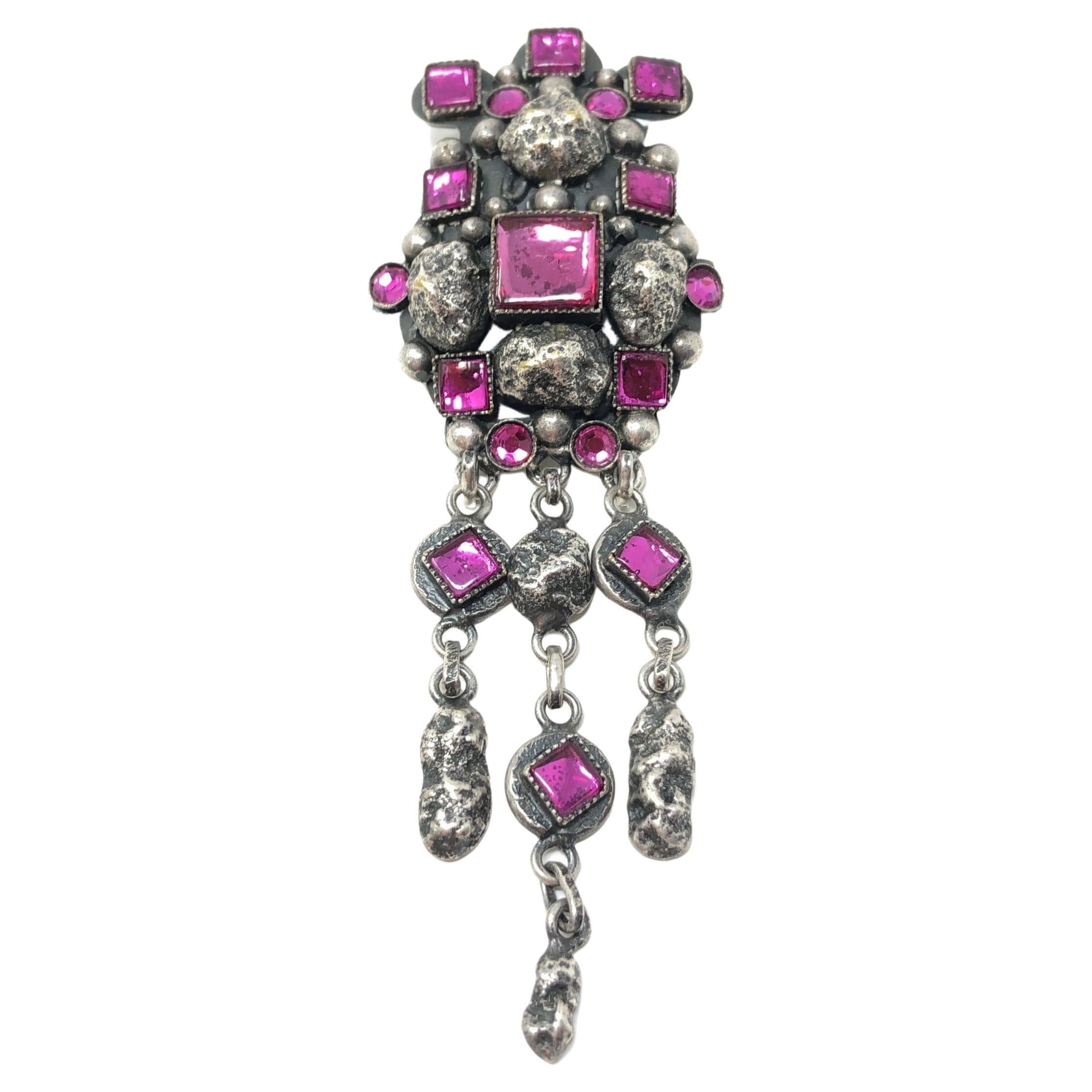 Henry Perichon 1960s Silver and Purple Glass Vintage Brooch/Pendant For ...
