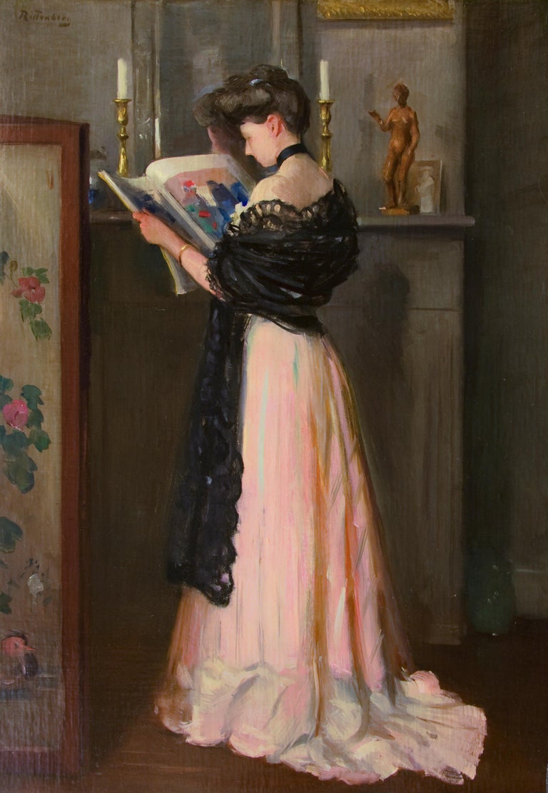 Henry R. Rittenberg - At the Mantel, Portrait of a Lady For Sale at 1stDibs