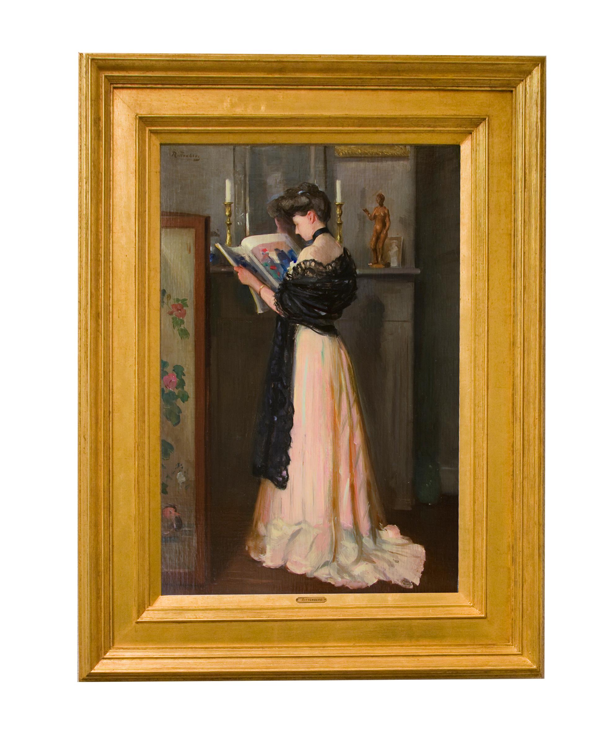 Henry R. Rittenberg - At the Mantel, Portrait of a Lady For Sale at 1stDibs