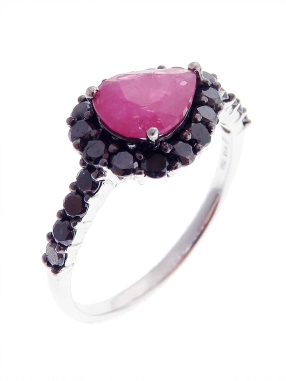 Customizable Hera Firey Ruby-1 Tear Black Diamond Ring For Sale at 1stDibs