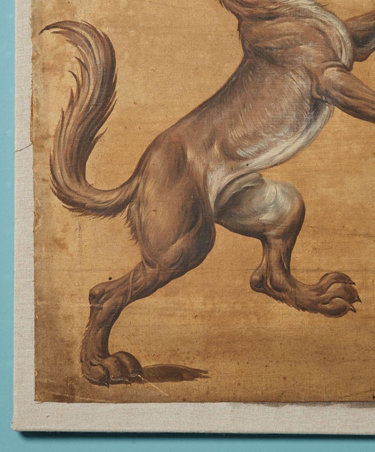 Heraldic Dog 19th Century Oil Painting on Canvas For Sale at 1stDibs