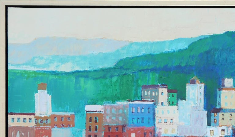 Herb Mears - "Bay Bridge" Blue-Toned Cityscape Geometric Abstract ...