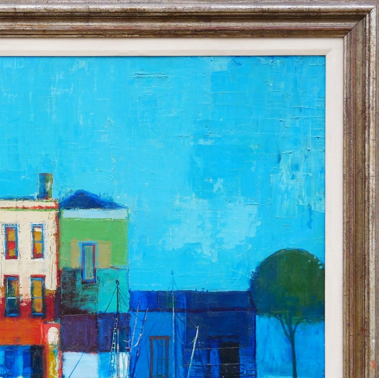 Herb Mears - Modern Blue-Toned Abstract Coastal Cityscape Landscape ...