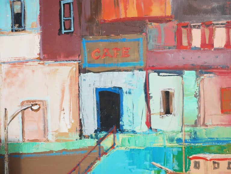 Herb Mears - "On the Waterfront" Blue-Toned Modernist Abstract Town ...