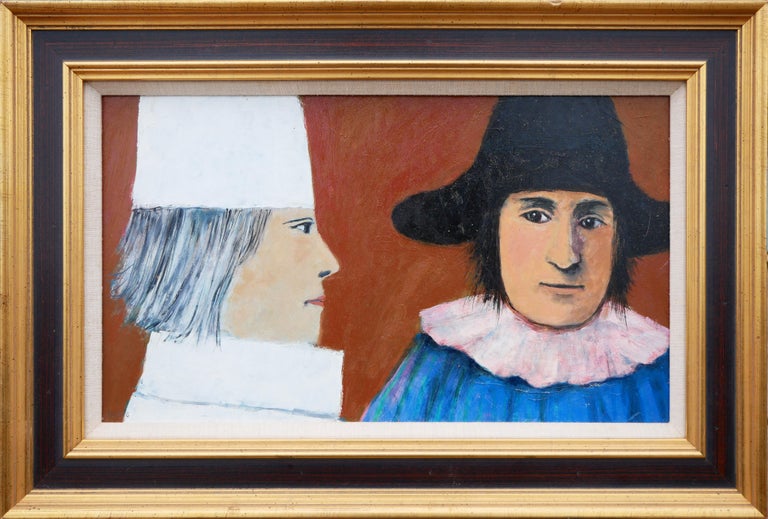 Herb Mears - "Two Revelers" Blue and Brown Abstract Figurative Painting ...