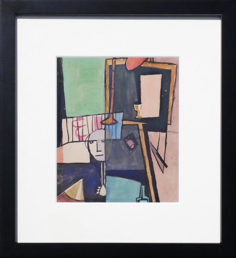 Herb Mears - "Untitled" Green, Yellow, and Pink Abstract Figurative ...