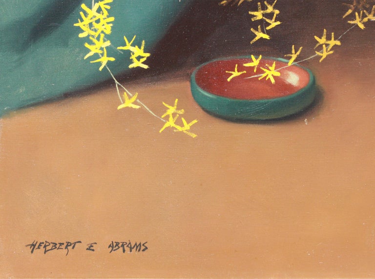 Herbert E. ABRAMS Forsythia and Blue Painting, Oil on Canvas For Sale ...