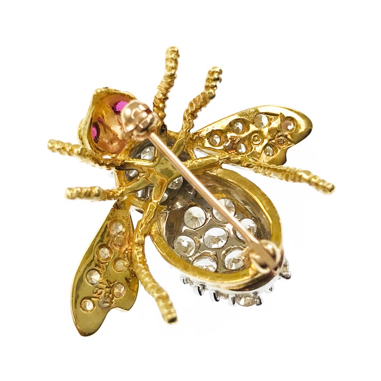Herbert Rosenthal 18 Karat Two-Tone Diamond Ruby Bee Brooch Pin For ...