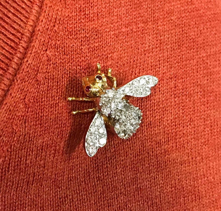 Herbert Rosenthal 18 Karat Two-Tone Diamond Ruby Bee Brooch Pin For ...