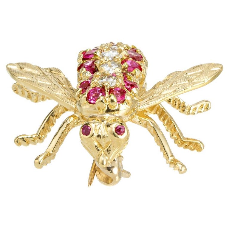 Herbert Rosenthal .40 Carat Ruby Diamond Yellow Gold Brooch For Sale at ...
