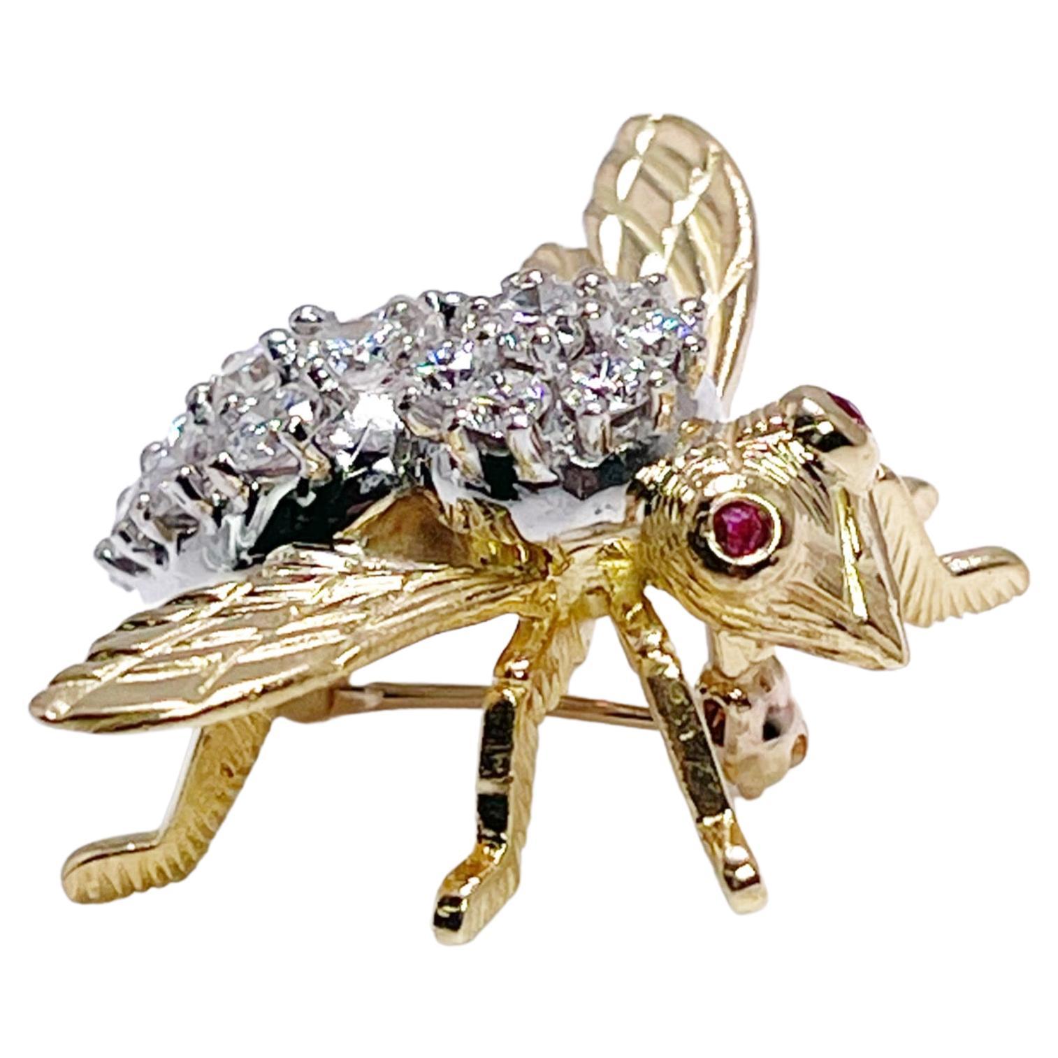 Rosenthal Ruby Diamond Gold Bee Pin at 1stDibs