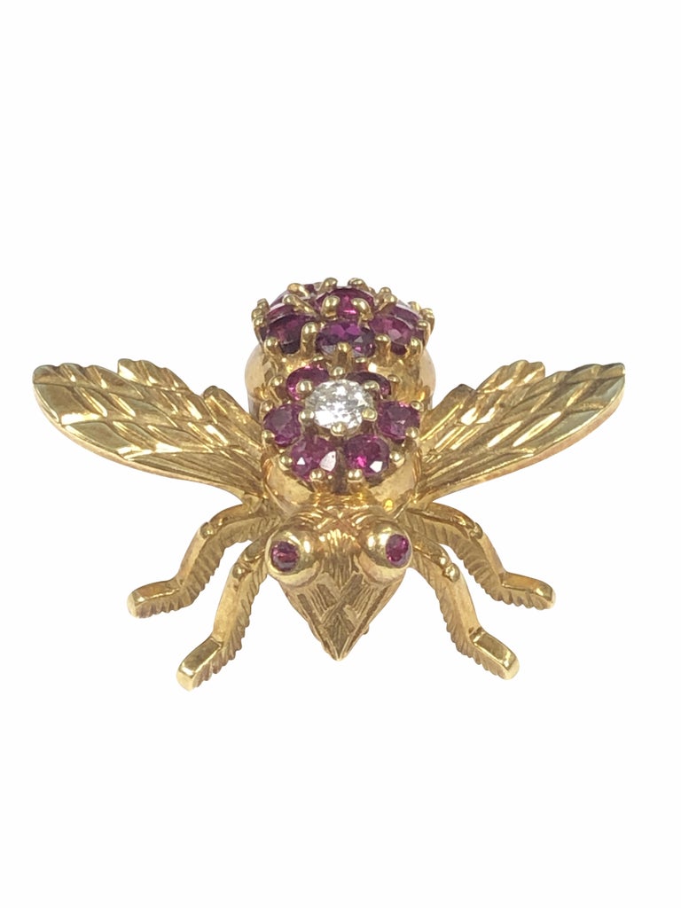 Herbert Rosenthal Large Gold Ruby and Diamond Iconic Bee Brooch For ...