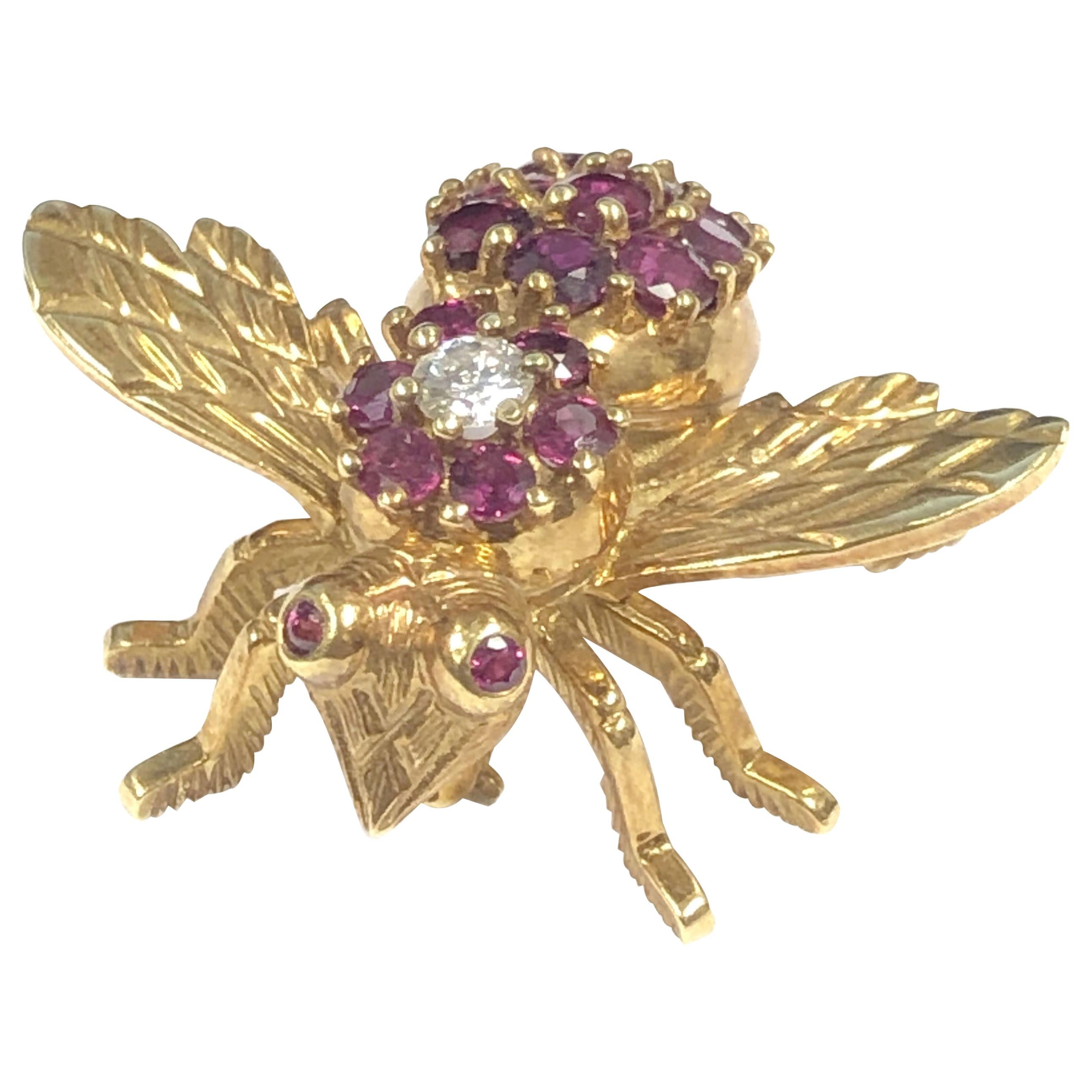 Herbert Rosenthal Vintage Bee Emerald Ruby 18 Karat Gold Brooch For Sale at 1stDibs | vintage ...