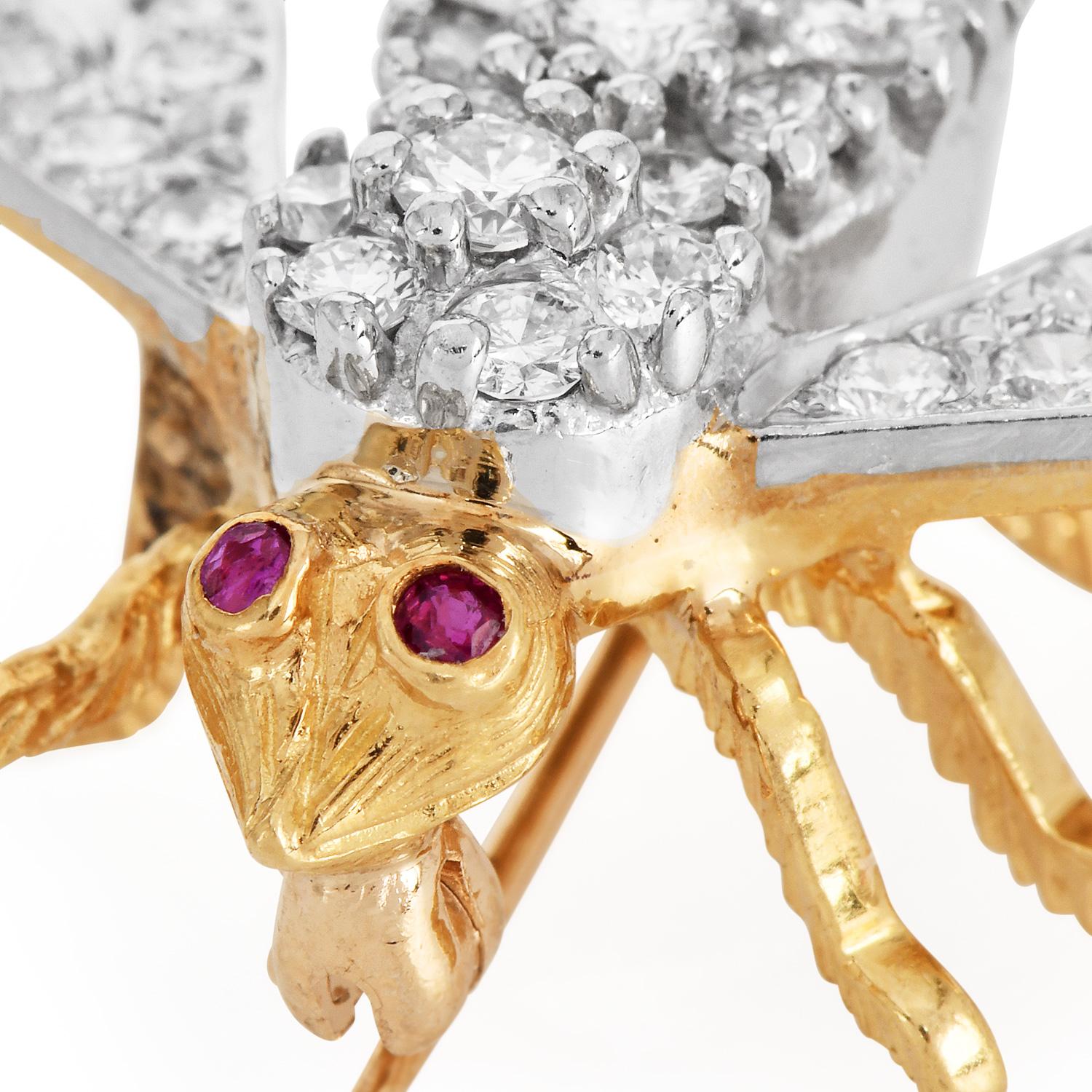 Herbert Rosenthal Vintage Diamond and Ruby Bee Brooch pinThis charming ...
