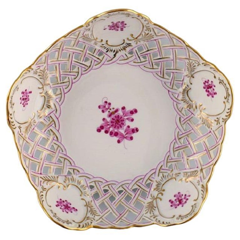 Herend Bowl in Openwork Porcelain with Hand-Painted Flowers and Gold ...