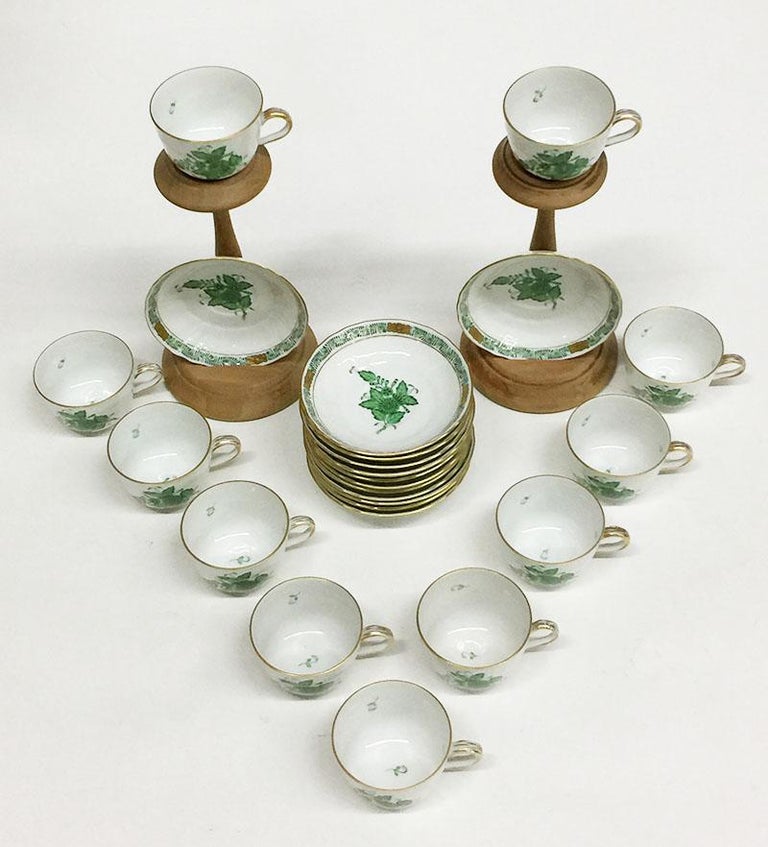 Herend "Chinese Bouquet Apponyi Green" 11 Mocca Cups and Saucers at 1stDibs