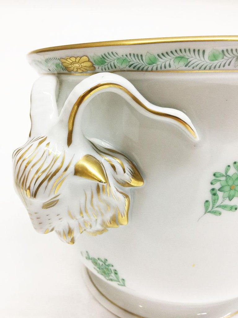 Herend "Chinese Bouquet Apponyi Green" 3 Cache Pots with Ram Head ...