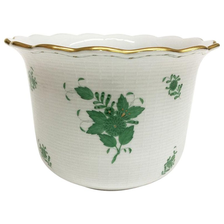 Herend "Chinese Bouquet Apponyi Green" Cachepot For Sale at 1stDibs