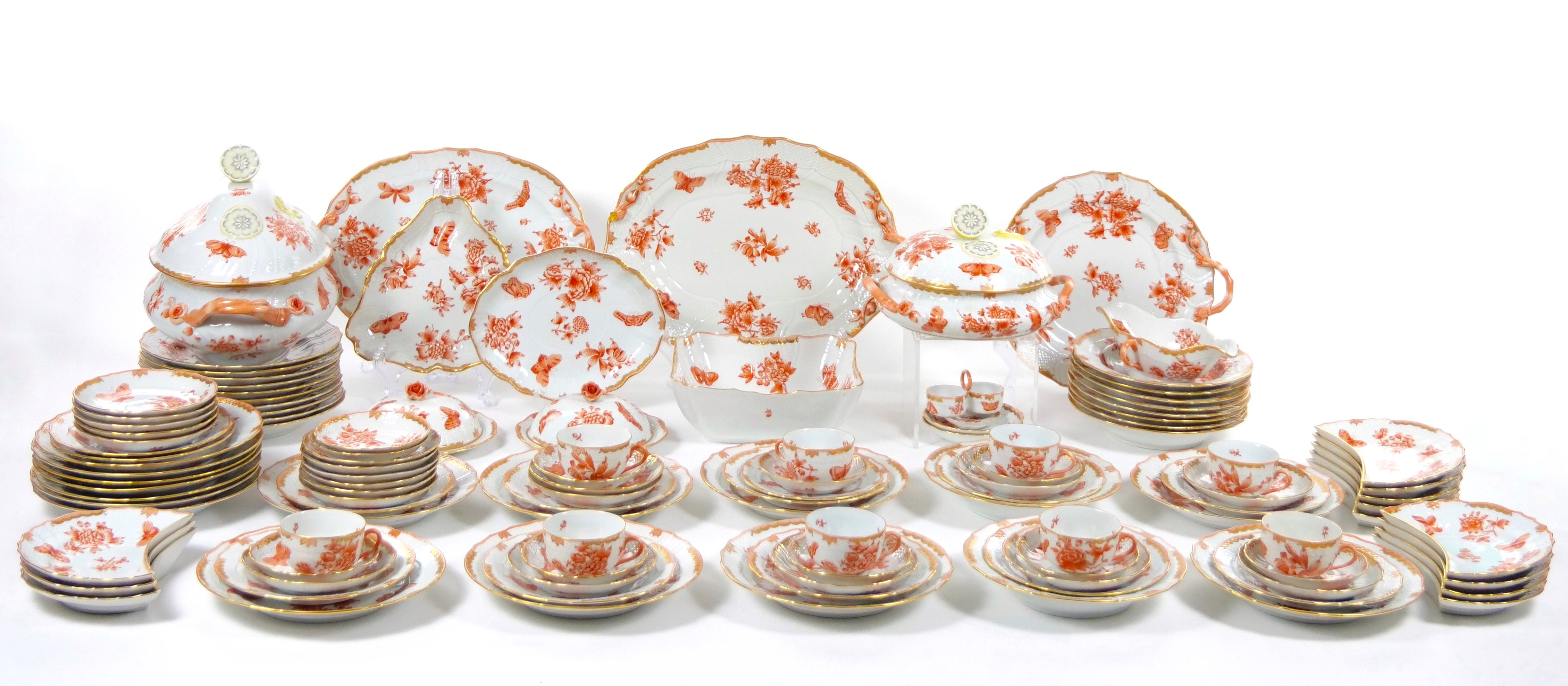 Herend Hungarian Hand Painted and Gilt Decorated Dinner Set / 12 People ...