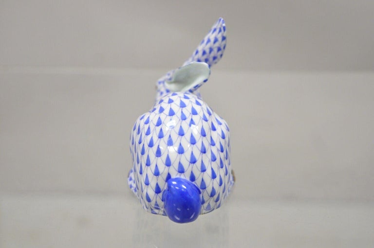 Herend Hungary 15335 Blue White Fishnet Porcelain Bunny Rabbit Laying ...