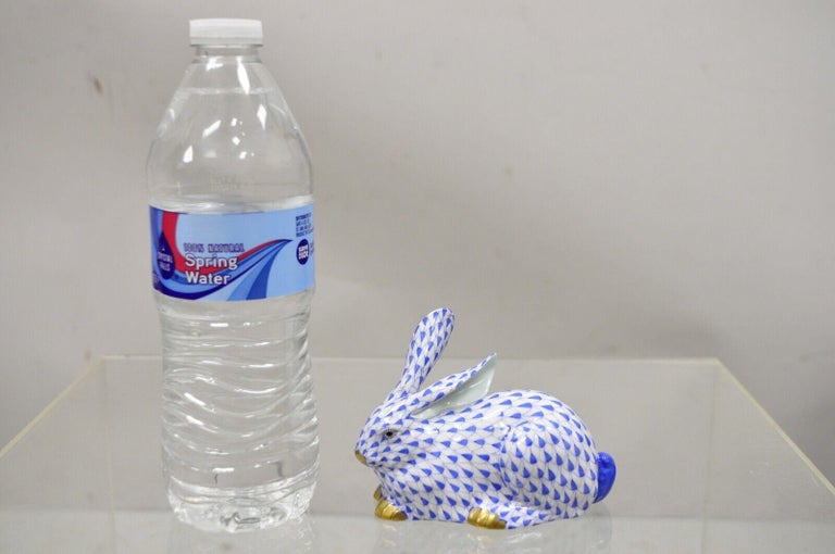 Herend Hungary 15335 Blue White Fishnet Porcelain Bunny Rabbit Laying ...