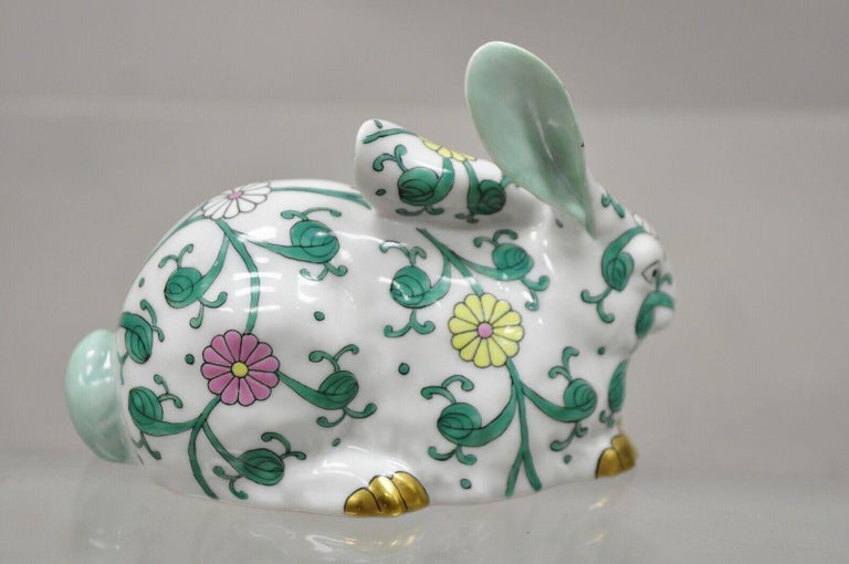 Herend Hungary 15335 Porcelain SBC Siang Blanc Green Flower Bunny ...