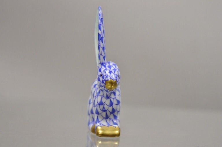 Herend Hungary Blue White Fishnet Porcelain One Ear Up Bunny Rabbit ...