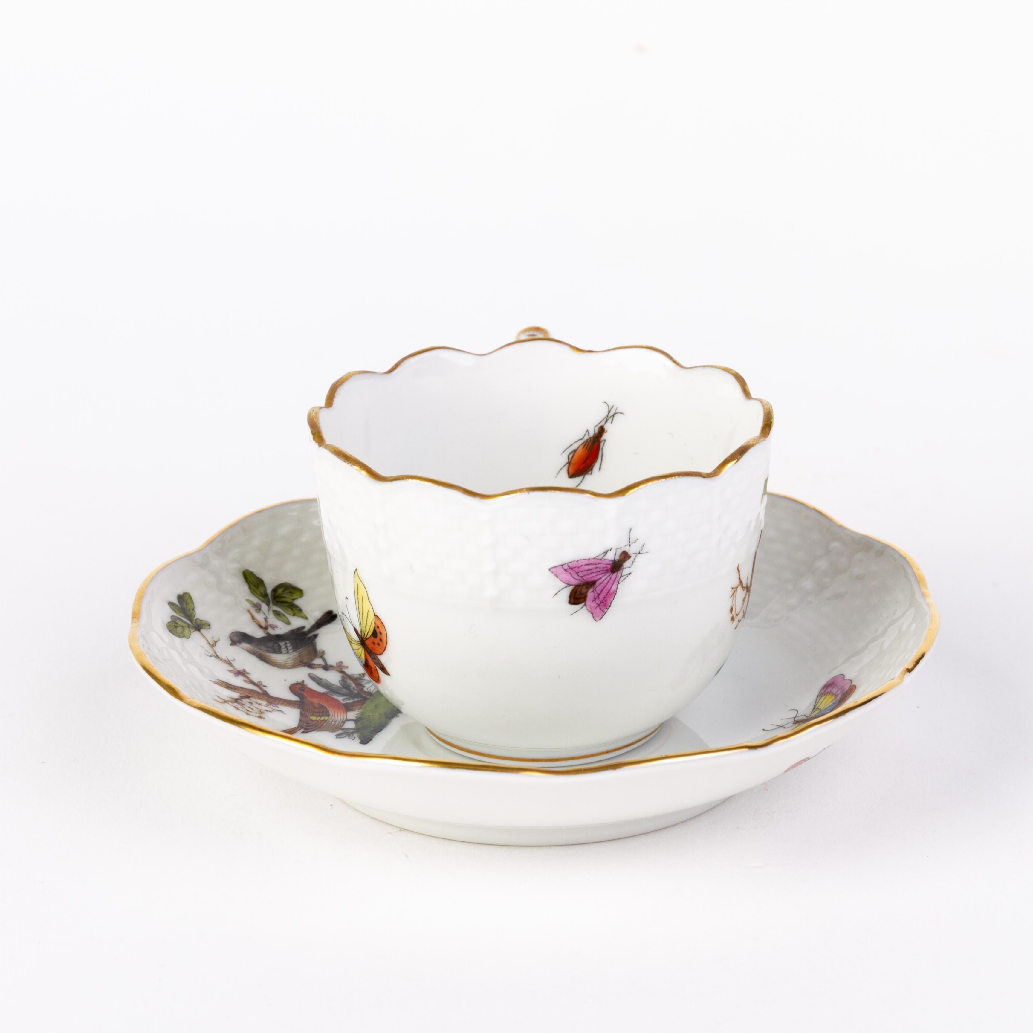 Herend Hungary Fine Porcelain Birds and Butterflies Teacup and Saucer ...